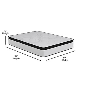 Flash Furniture Capri Comfortable Sleep 12" Hybrid Pocket Spring and Foam Mattress in a Box, Extra Firm Foam Pocket Spring Hybrid Mattress, Queen