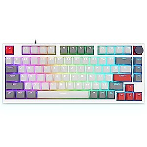 BOYI GK75 Tri-Mode 75% Keyboard with Knob Hot Swappable RGB Gaming Keyboard,2.4Ghz/Bluetooth 5.0/Wired Keyboard 80 Keys Programmable Mechanical Keyboard(Skyloong Red Switch,Cool-Red Theme)