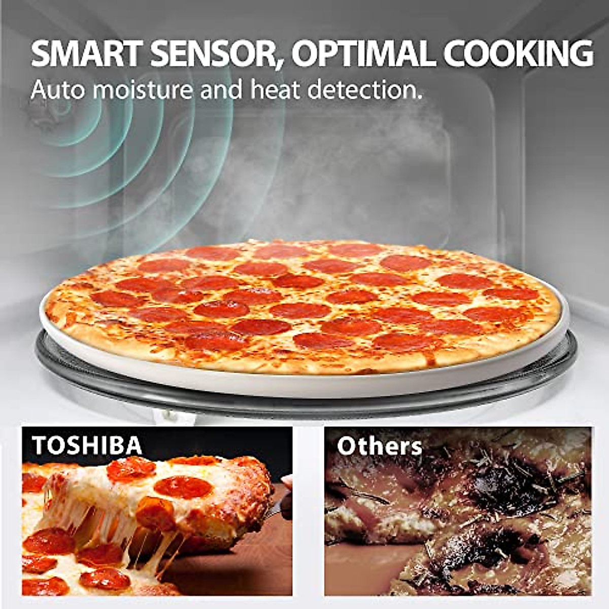 Toshiba ML-EM62P(SS) Large Countertop Microwave with Smart Sensor, 6 Menus, Auto Defrost, ECO Mode, Mute Option & 16.5" Position Memory Turntable, 2.2 Cu Ft, 1200W, Stainless Steel