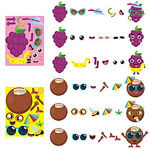 MALLMALL6 40Pcs Make Your Own Fruit Stickers 10 Kinds Cartoon Fruit Summer Hawaii Theme Characters Sticker DIY Dress Up Art Crafts Mixed and Matched Tutti Frutti Party Favors Games Decorations for Kid