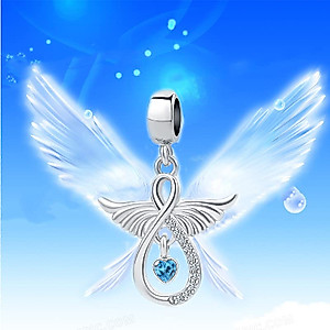 OutstandLong Angel Wings Infinity Blue Heart Crystal Women Beads Charms for Charm Bracelets Jewelry