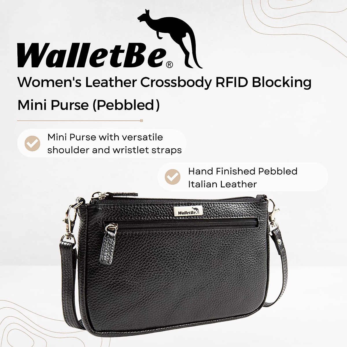 WalletBe Women's Mini Purse Leather Crossbody RFID Blocking Pebbled Black
