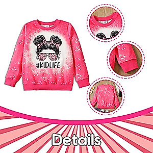 PATPAT Kid Girl's Outfits Cartoon Tie Dyed/Leopard Print Pullover Sweatshirt Long Sleeve Shirt, Hot Pink, 7-8 Years