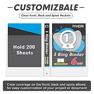 3 Ring Binder 1 Inch, PANDRI 6 Pack 1-Inch Binder Fits Letter Size 8.5'' x 11'' Paper, Versatile Binders for Office Home School, 2 Pockets, White