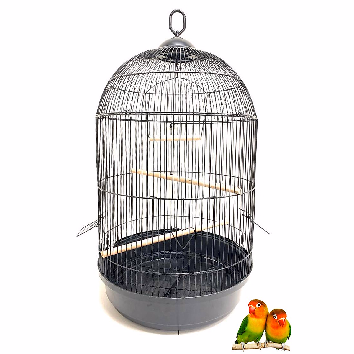 Round Bird Flight Hook CAGE for Small Size Cockatiel Lovebird Finch Canary Aviary Budgie Parakeet (13" D x 24" H, Black)