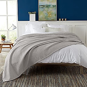 100% Cotton Waffle Weave Bed Blanket | Soft, Breathable, and Lightweight Blanket for All-Season | Perfect for Layering | Brielle Collection (Full/Queen, Light Grey)