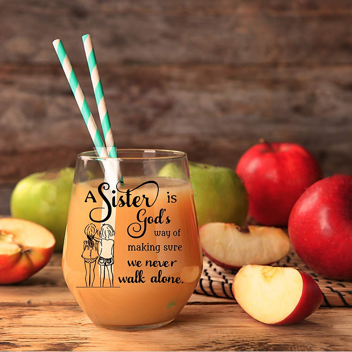 HAYOOU Sister Gifts from Sister -15oz Wine Glass, Mother's Day, Christmas Birthday Gifts for Sister -A Sister's God Way of Making Sure We Never Walk Alone