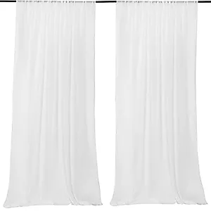 Hahuho White Backdrop Curtains 10ft by 7ft Chiffon Backdrop Drapes for Wedding Party Event Photography Stage Decoration（2 Panels, 5FT x 7FT, White）
