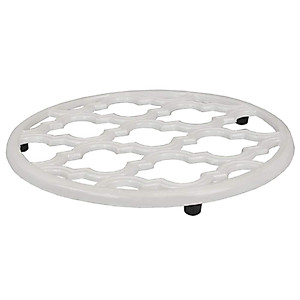 Home Basics Lattice Collection Cast Iron Trivet for Serving Hot Dish, Pot, Pans & Teapot on Kitchen Countertop or Dinning, Table-Heat Resistant (1, White)