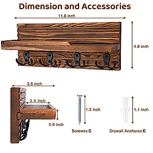 WeBravery Decorative Key Hanging Rack with 4 Double Hooks – Easy Install Natural Wooden Key and Mail Holder for Wall Mount – Entryway Decor Rack with Shelf