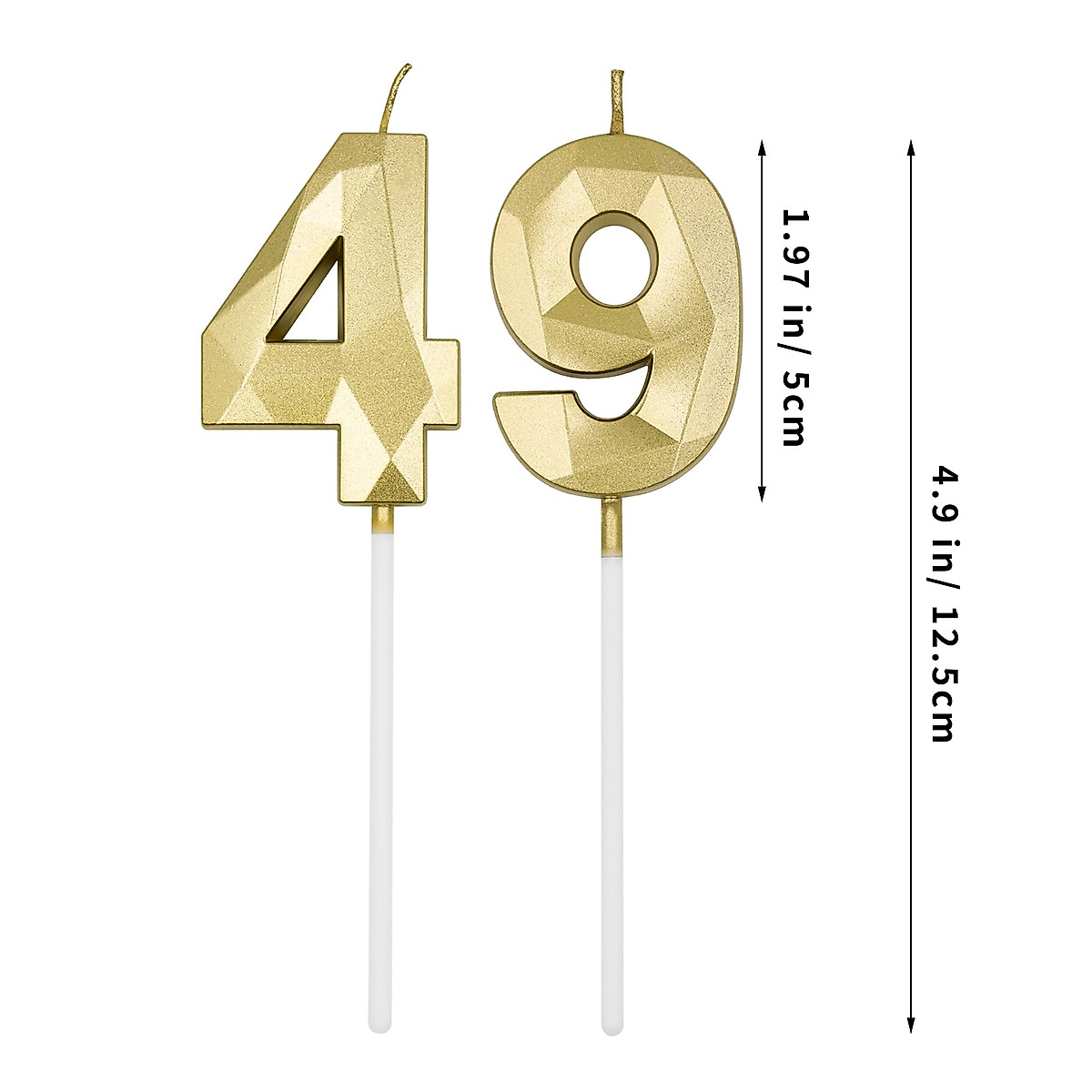 49th & 94th Birthday Candles for Cake, Gold Number 49 94 3D Diamond Shaped Candle Birthday Decorations Party Supplies for Women or Men