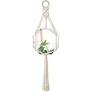 Mkono Macrame Wall Hanging Mirror Boho Geometric Decorative Mirror for Apartment Livingroom Bedroom Dorm Room Entryways