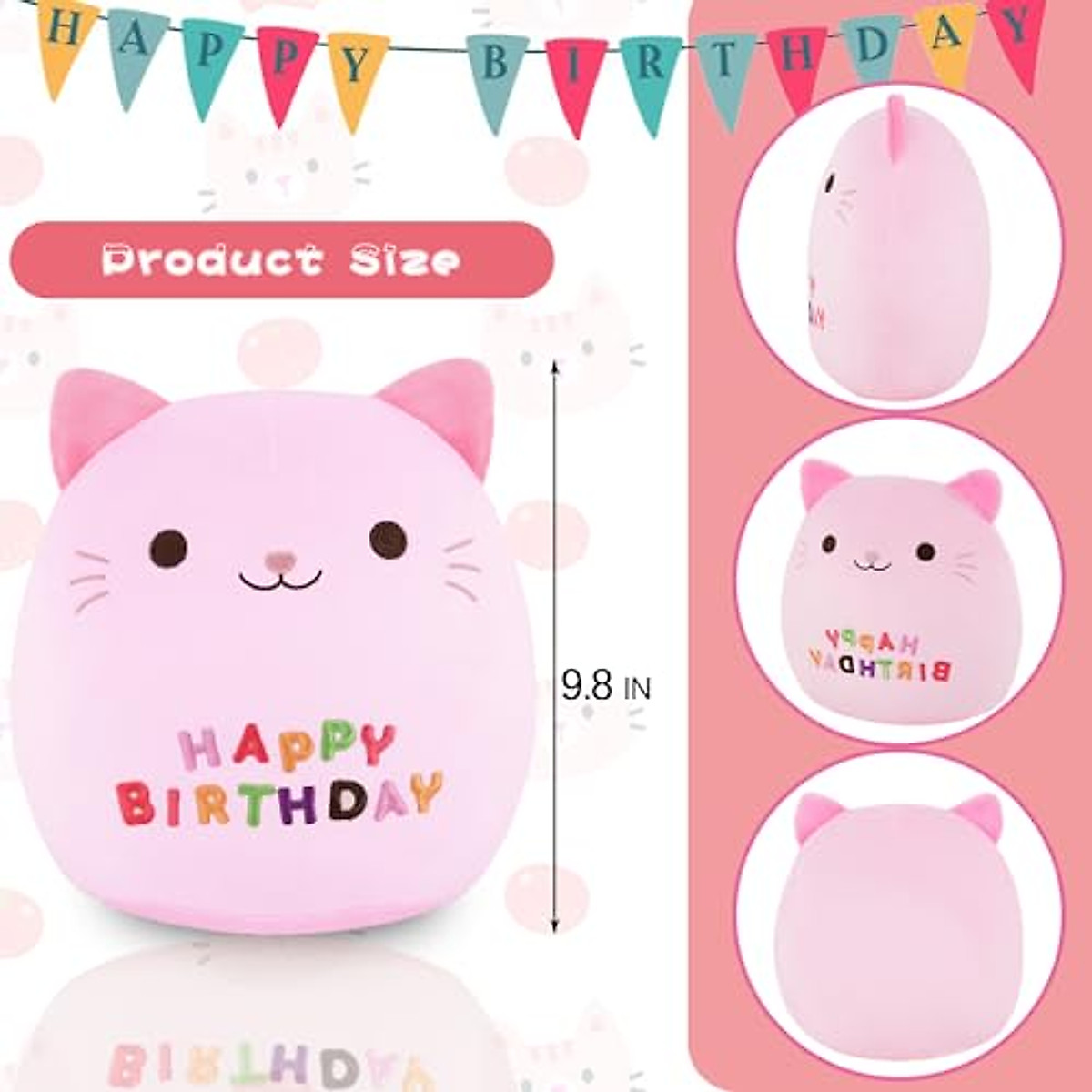 9.8 inch Cat Plush Birthday Plush Pillow, Pink Cute Cat Birthday Plush Toy, Birthday Party Decoration Birthday Gift for Kids (Pink Cat)
