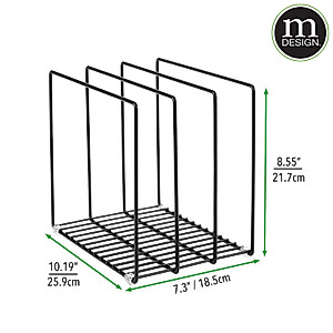 mDesign Steel Storage Tray Organizer Rack for Kitchen Cabinet - Divided Holder with 3 Slots for Skillets, Frying Pan, Pot Lids, Cutting Board, Baking Sheets - Concerto Collection - Black