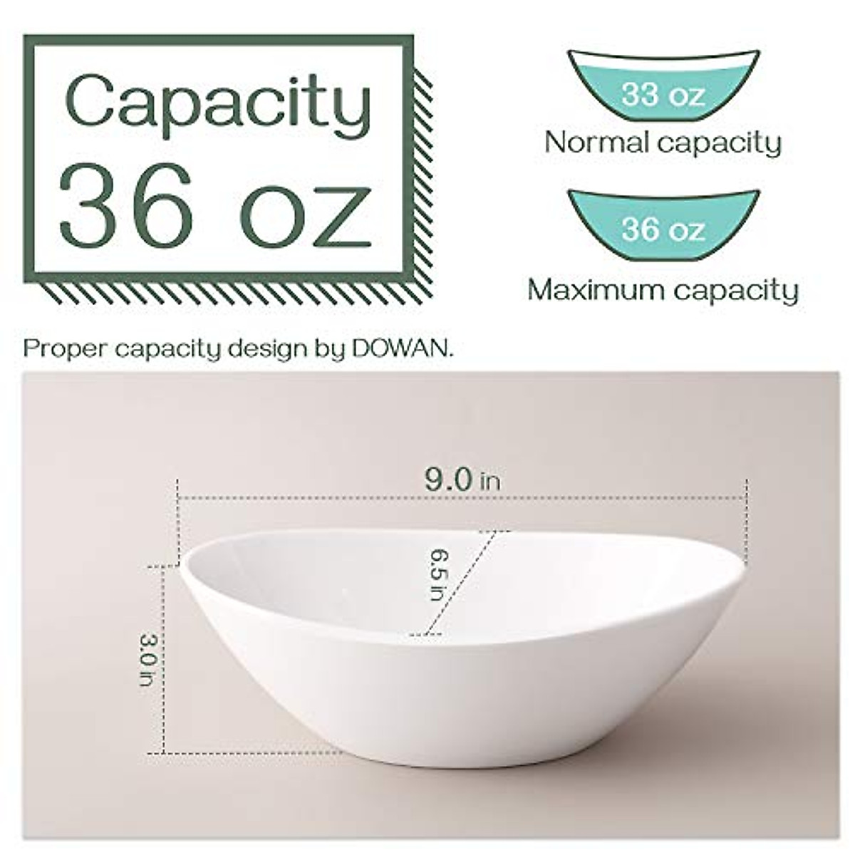 DOWAN 9" Porcelain Serving Bowls, Large Serving Dishes for Fathers Day, 36 Oz for Salad, Side Dishes, Pasta, Oval Shape, Microwave & Dishwasher Safe, Good Size for Dinner Parties, Set of 4, White