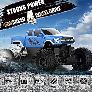 DOUBLE E Ford Raptor F150 RC Car 4WD Monster Trucks for Boys,11 Inches Off Road Crawler Vehicle RC Truck Toy Gift for Boys Girls 6 7 8-12 Years-Blue