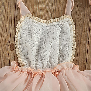 LeSury Baby Girl Tutu Dress Outfit Newborn Lace Halter Backless Jumpsuit Romper Sleeveless Bodysuit (Pink, 3-6 Months)