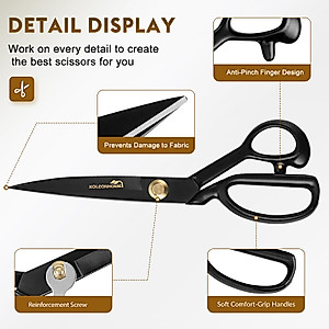 10 Inch Fabric Scissors, KOLEONHOME, Heady Duty Tailor Scissors, Multipurpose Sharp Sewing Scissors, Cloth Scissors for Home Office Artists Fabric Cutting