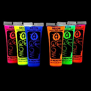 UV Glow Blacklight Face and Body Paint - Neon Fluorescent (0.34oz (Pack of 6))