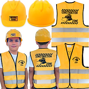 AnapoliZ Kids Construction Vest plus Hat Set | 2 Pcs Kids Construction Worker Vest & Hat Dress Up | Yellow Reflective Vest Construction, plus Yellow Plastic Childrens Hard Hat | Construction Costume