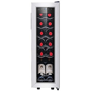 Kalamera Mini Fridge Compressor Cooler, 12 Bottles Wine Refrigerator, Freestanding Wine Cellar 41F-64F One Touch Temperature Control, For Home, Office or Bar.
