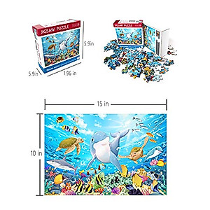Koyiwa 100 Pieces Jigsaw Puzzles for Kids Ocean World Theme Dolphins Fishes Puzzle Educational Toy for Boys and Girls (15 x 10 inch)