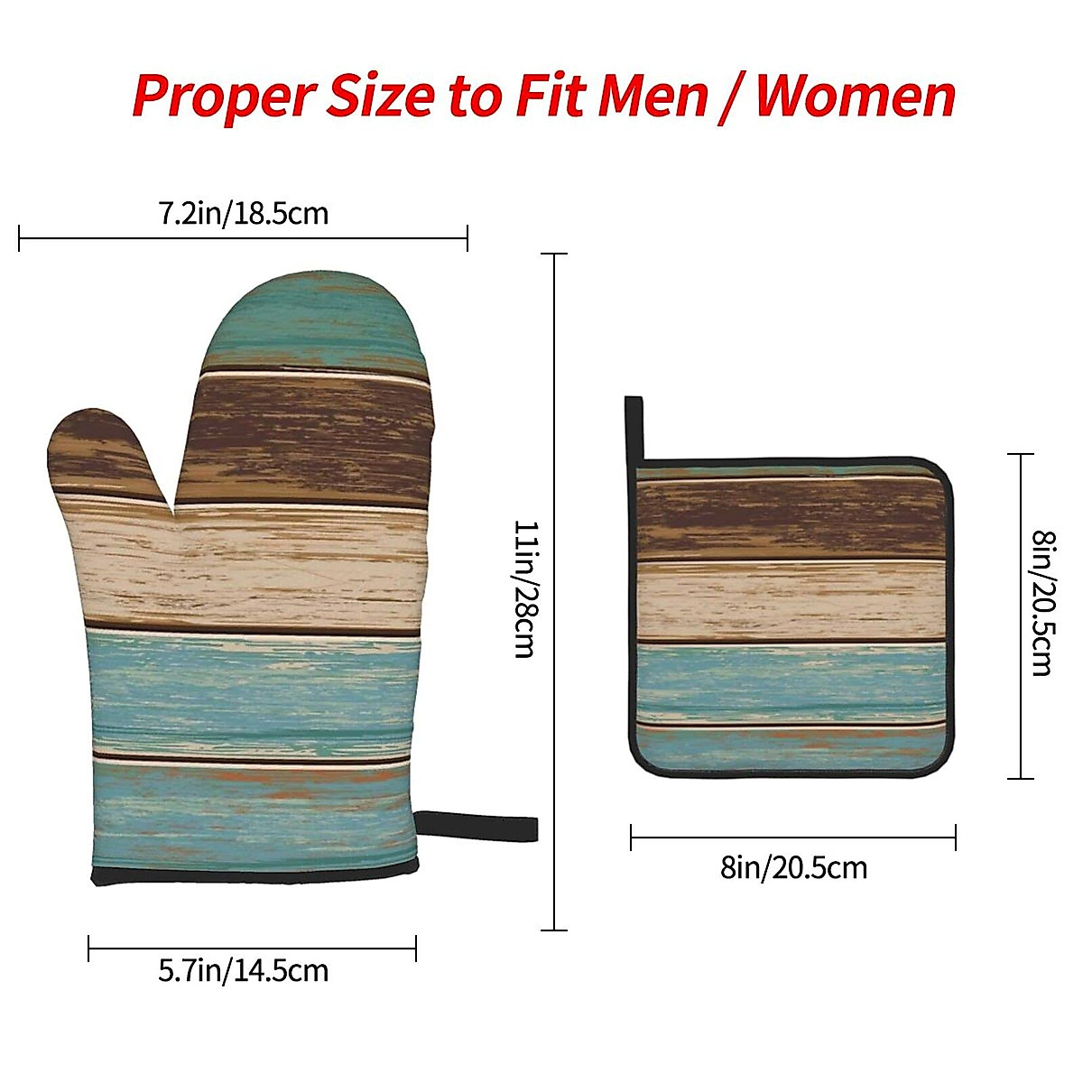 Nautical Vintage Wood Oven Mitts and Pot Holder Set - Retro Blue Ocean Rustic Oil Print Theme Hot Pad Waterproof Heat Resistant Kitchen Microwave Gloves for Cooking BBQ Baking Grilling