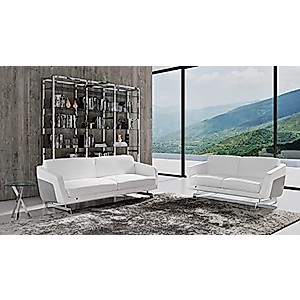 Zuri Furniture Modern Armondo Sofa in Two Tone White Microfiber Leather and Grey Accent