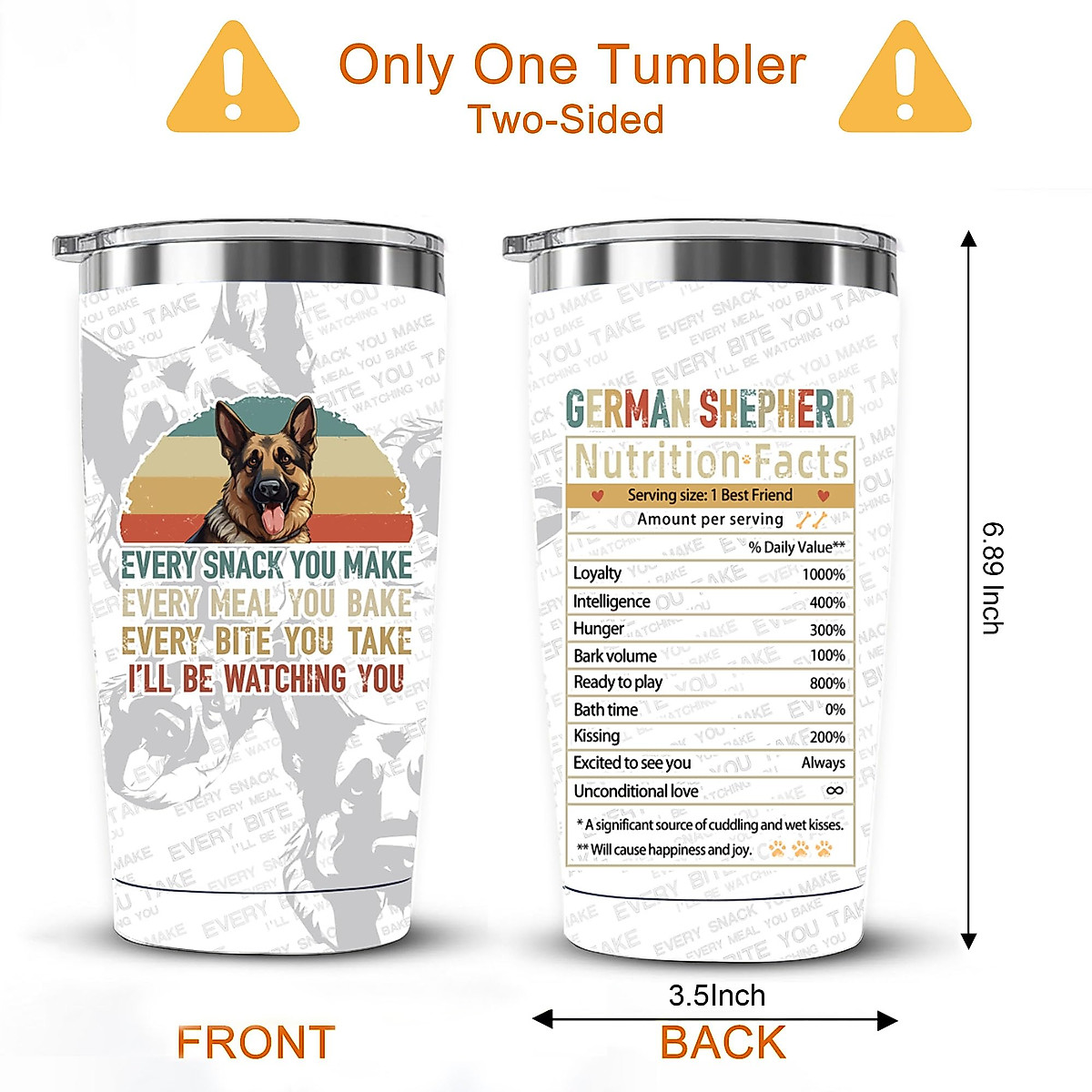 TkinTall German Shepherd Gifts, German Shepard Dog Lover Tumbler Gift for Women Mom, Accessories for Christmas Decor, Vacuum Stainless Steel Insulated Coffee Travel Mug 20oz Cup