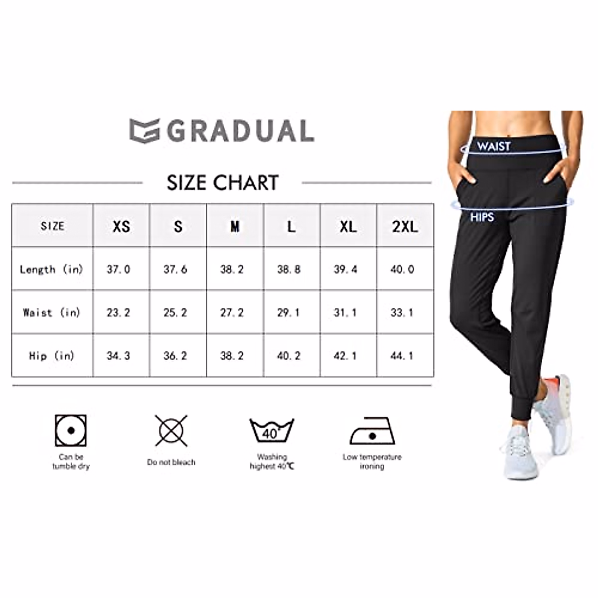G Gradual Women's Joggers High Waisted Yoga Pants with Pockets Loose Leggings for Women Workout, Athletic, Lounge (Black, Large)