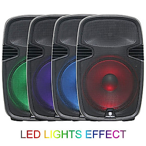 PRORECK PR-C15 Portable 15-inch 600 Watt 2-Way Powered Dj/PA Speaker with Bluetooth/USB/SD Card Reader/FM Radio/Remote Control/LED Light/Speaker Stand, Black