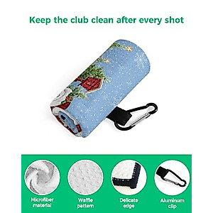 Golf Towel Christmas Snowman Xmas Tree Cardinal Blue,Waffle Pattern Microfiber Club Cleaner Golf Towels with Carabiner Clip for Women Men Dad,Winter Snowflake Golf Towel for Golf Bags,24x16in