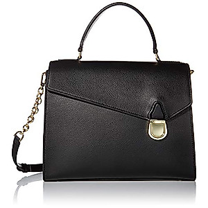 Calvin Klein Iris Hermine Leather Top Handle Satchel, Black/Gold