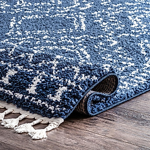 nuLOOM Vasiliki Moroccan Tribal Shag Area Rug , 5' x 8', Blue, Oval