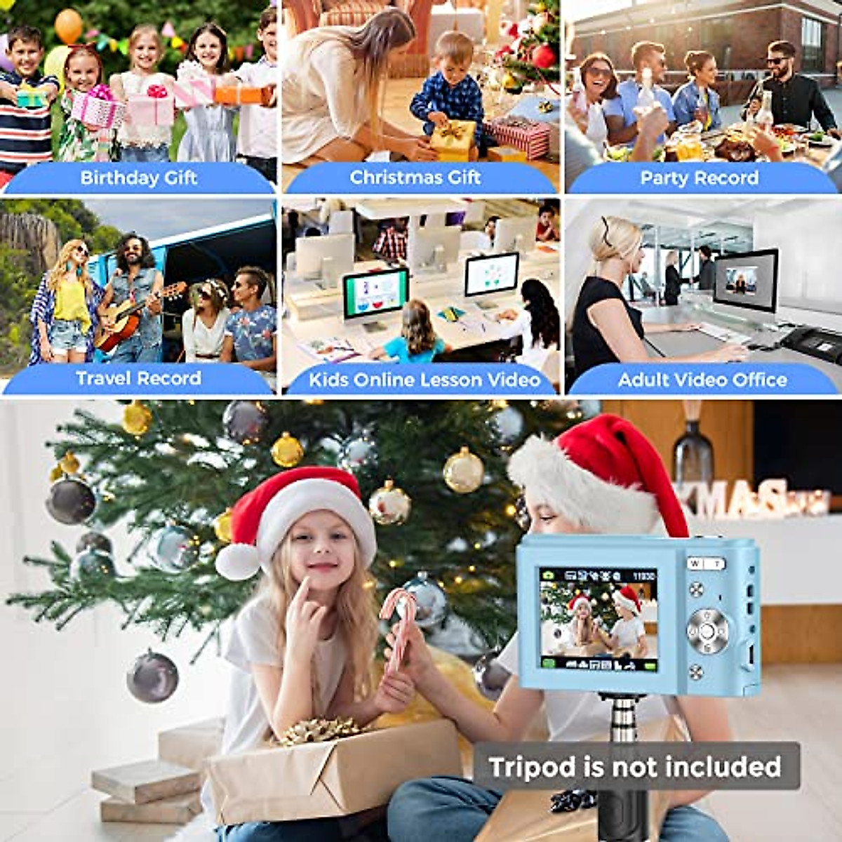 Digital Camera, RUAHETIL Autofocus FHD 1080P 48MP Kids Vlogging Camera with 32GB Memory Card, 2 Charging Modes 16X Zoom Compact Camera Point and Shoot Camera for Kids Teens (Light Blue)