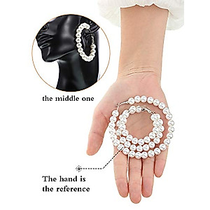 3 Pairs Pearl Hoop Earrings Pearl Earrings for Women Girl Brides Gift (Silver Earring Needle)