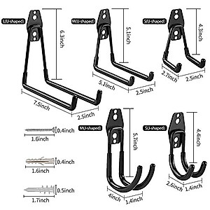 LIIBOT Bike Wall Garage Hooks - 2 Pack Heavy Duty Steel Anti-Slip Tool Double Hangers for Bike Garden Tools Ladders Bulky Items Storage (M (U-Shaped), Black)