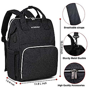 Diaper Bag Backpack,Multifunction Travel Maternity Baby Nappy Changing Bags with USB Charging Port (Dark Black)