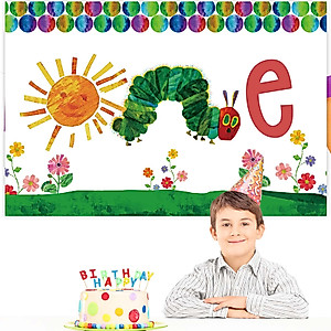 Cartoon Very Hungry Little Green Caterpillar Happy Birthday Banner Backdrop Photo Studio Booth Props Insects Theme Decor for Baby Shower 1st Birthday Party Background Supplies Favors Decorations