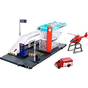 Matchbox Cars Playset, Action Drivers Helicopter Rescue & 1:64 Scale Toy Ambulance & Helicopter, Connects to Other Sets