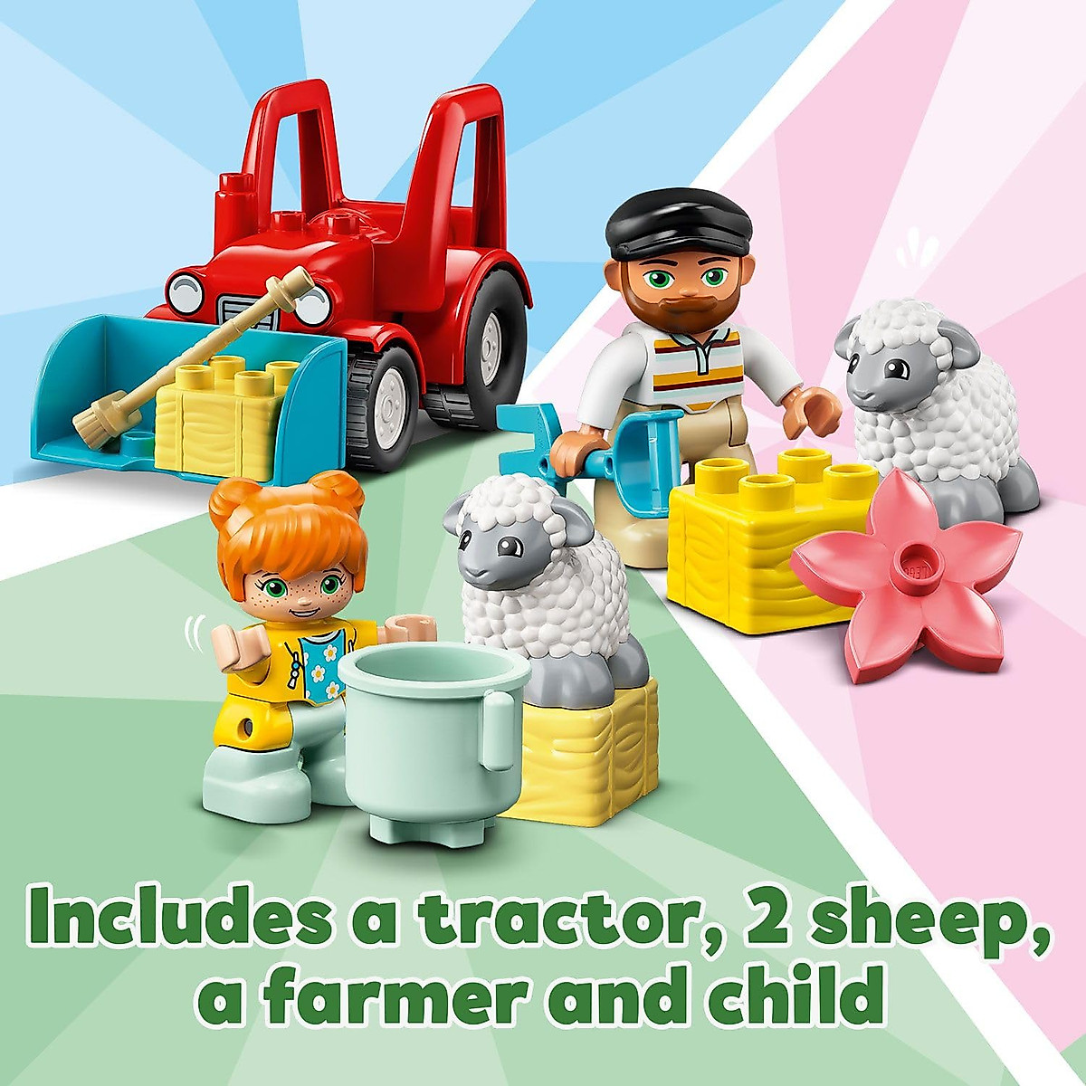 LEGO DUPLO Town Farm Tractor & Animal Care 10950 Creative Playset for Toddlers with a Toy Tractor and 2 Sheep, New 2021 (27 Pieces)