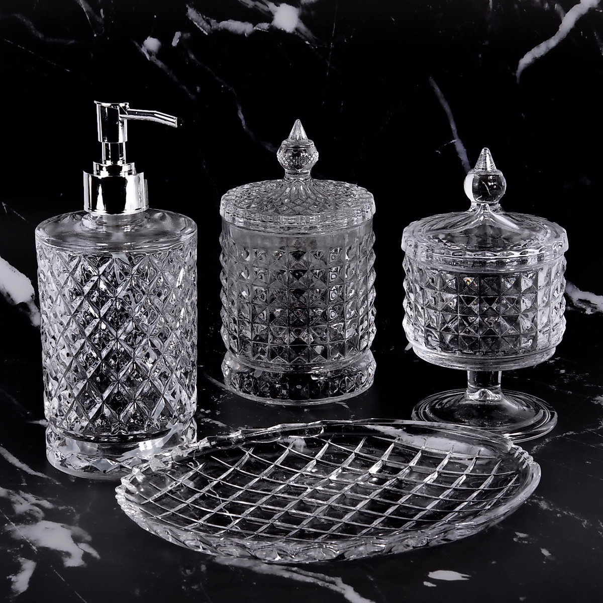 STP GOODS Glass Container Box with Lid Glass Storage Jar Clear Glass Relief Small Jar with Lid Glass Container for Coffee, Spices, Organizer Jars 6.1" (15.5 cm)