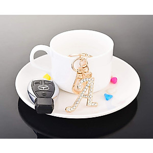 AlphaAcc Keychain for Women Purse Charms for Handbags Crystal Alphabet Initial Letter Pendant with Key Ring,Letter A