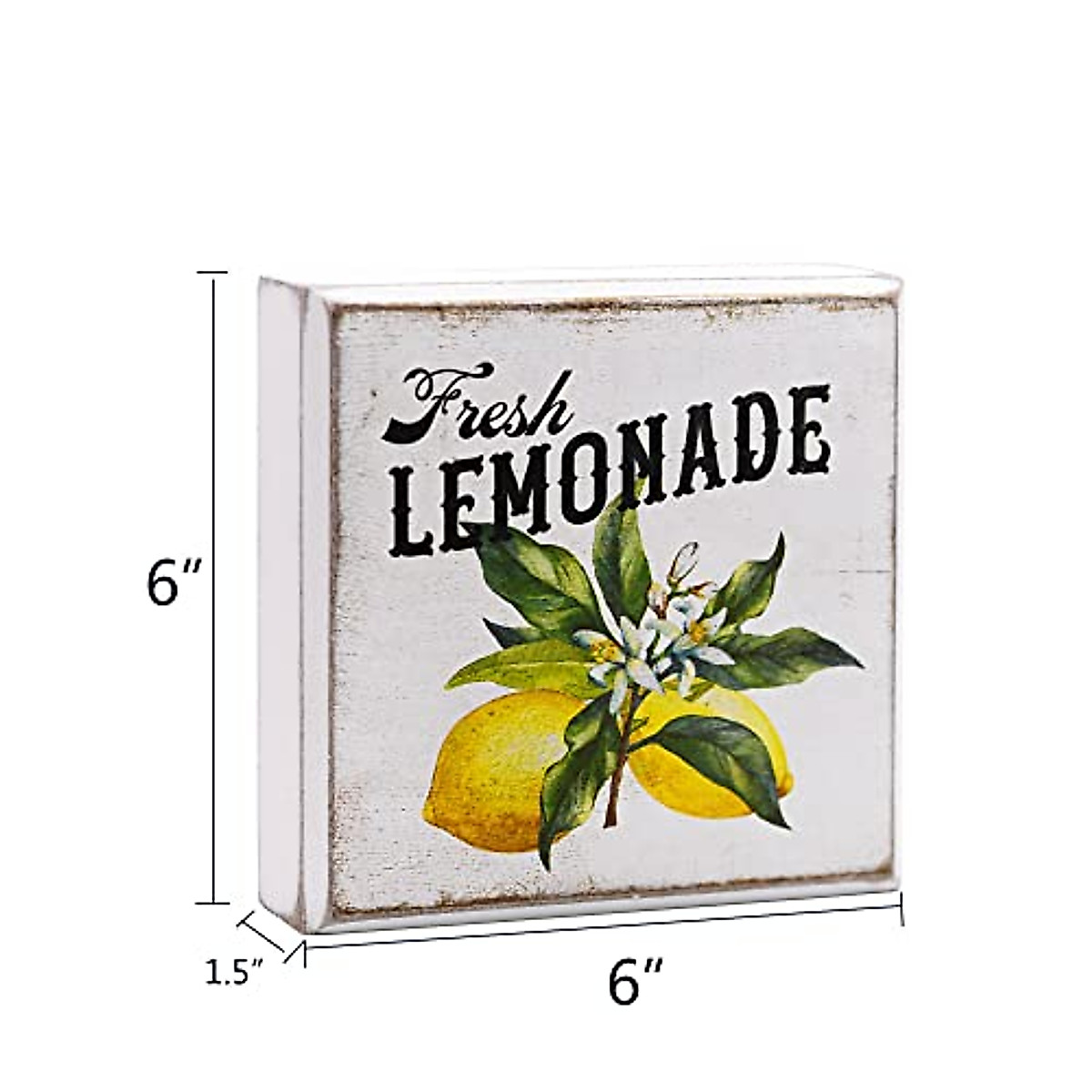 6 Inches Square Distressed White Wooden Lemon Box Sign (Fresh lemonade - yellow)