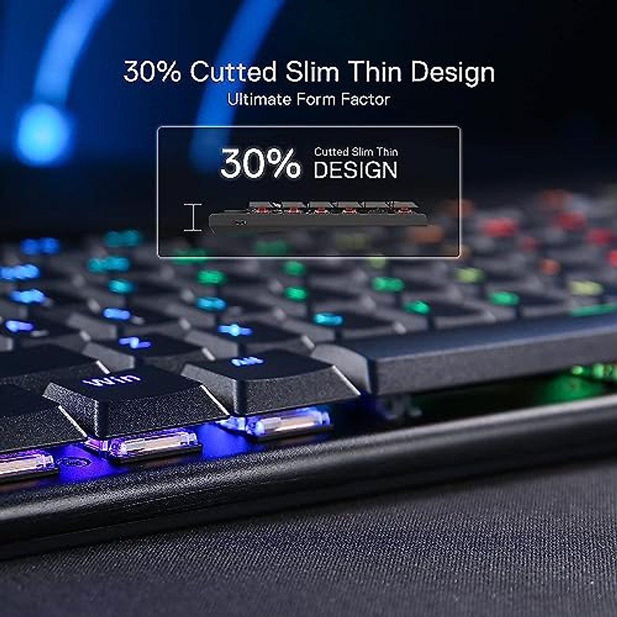 Redragon K622 Horus TKL RGB Mechanical Keyboard, Ultra-Thin Designed Wired Gaming Keyboard w/Low Profile Keycaps, Dedicated Media Control & Clicky Blue Switch, Pro Software Supported