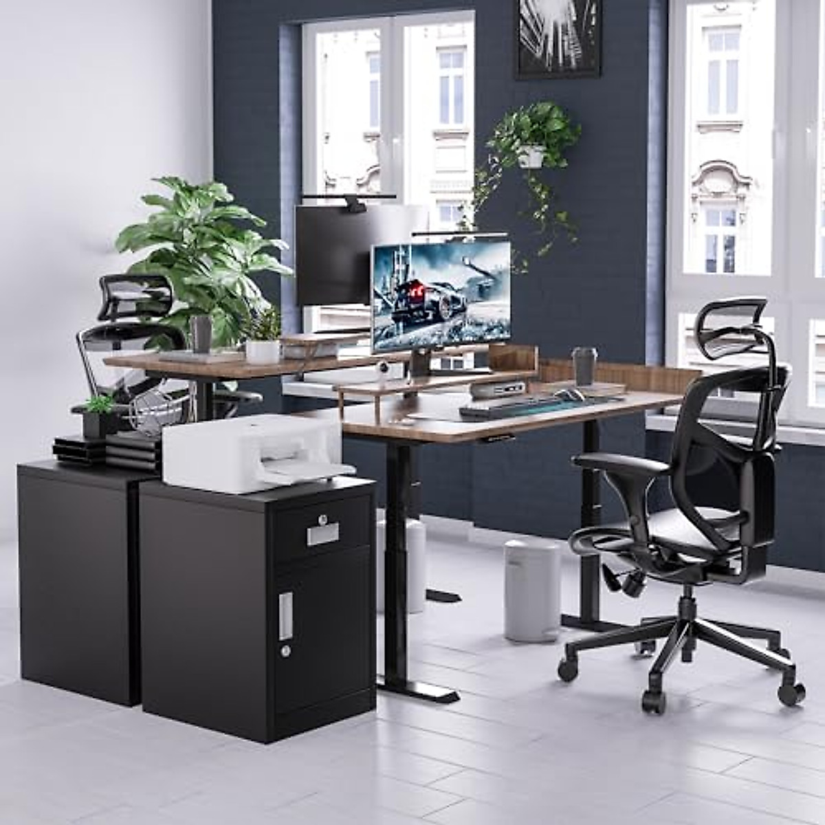 File Cabinet With Lock, Under Desk Locking Bookcase, Metal Filing for Home Office, Printer Stand (Black)
