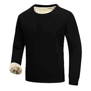 Gihuo Men's Warm Crewneck Sweatshirt Winter Sherpa Lined Fleece Sweatshirt Athletic Pullover Tops Loungewear (Black, XL)