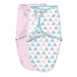 SwaddleMe Original Swaddle – Size Small, 0-3 Months, 2-Pack (Pink Polka Whale)