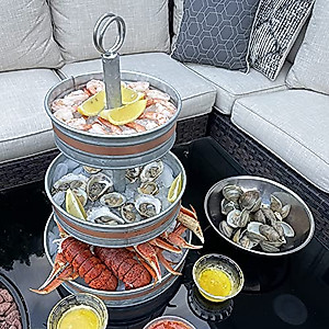 Cedilis Three Tiered Serving Stand, Rustic Metal Cupcake Stand, Galvanized Tiered Serving Tray for Dessert, Appetizers, Farmhouse Fruit Stand, Decorated for Fall