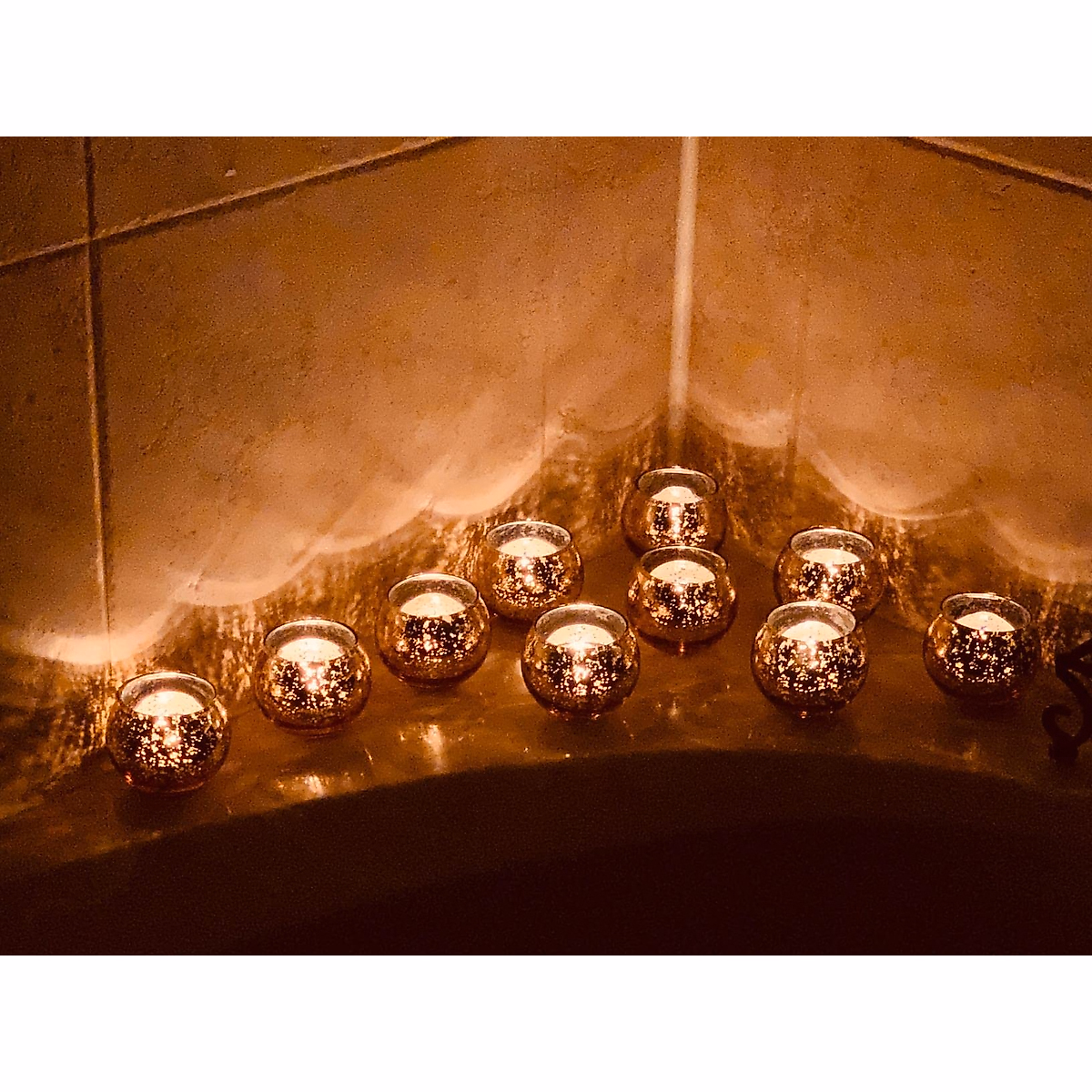 Volens Round Gold Votive Candle Holders, Mercury Glass Candle Holder Set of 12